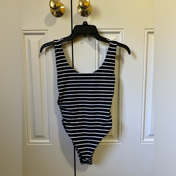 aerie | Swim | Aerie Striped Low Back High Leg One Piece Swimsuit ...
